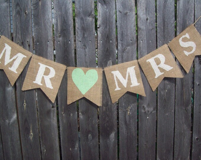 Ivory MINT Green MR MRS Burlap Banner Bunting Photo Prop Sign - Etsy