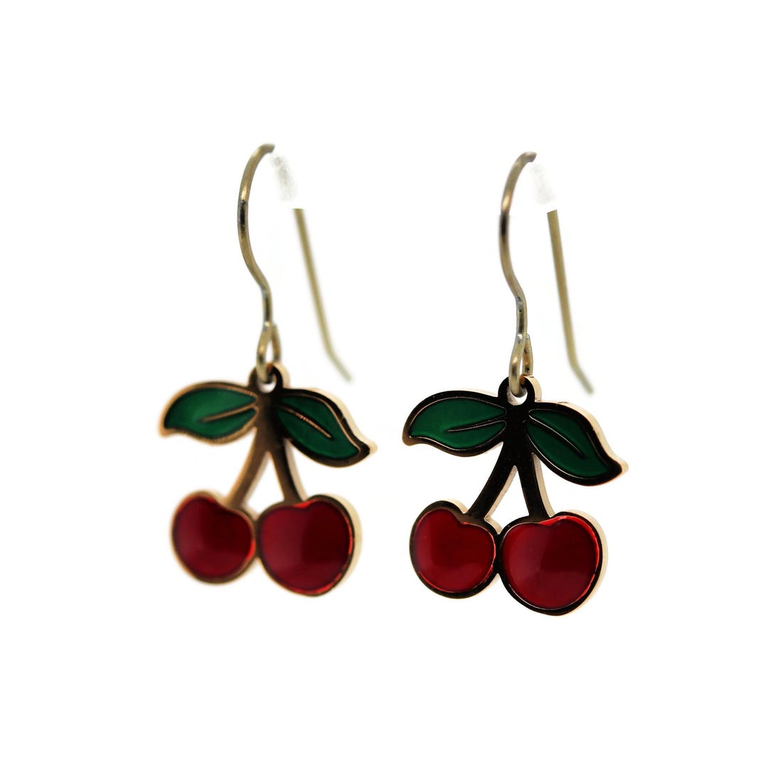 Cherry Dangle Earrings on Titanium or Plastic Hooks for Metal Sensitive ...