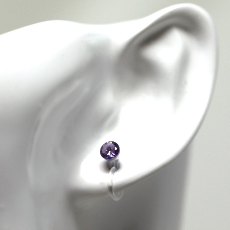 Metal Free Cubic Zirconia Birthstone Earrings Plastic Post or Invisible ...