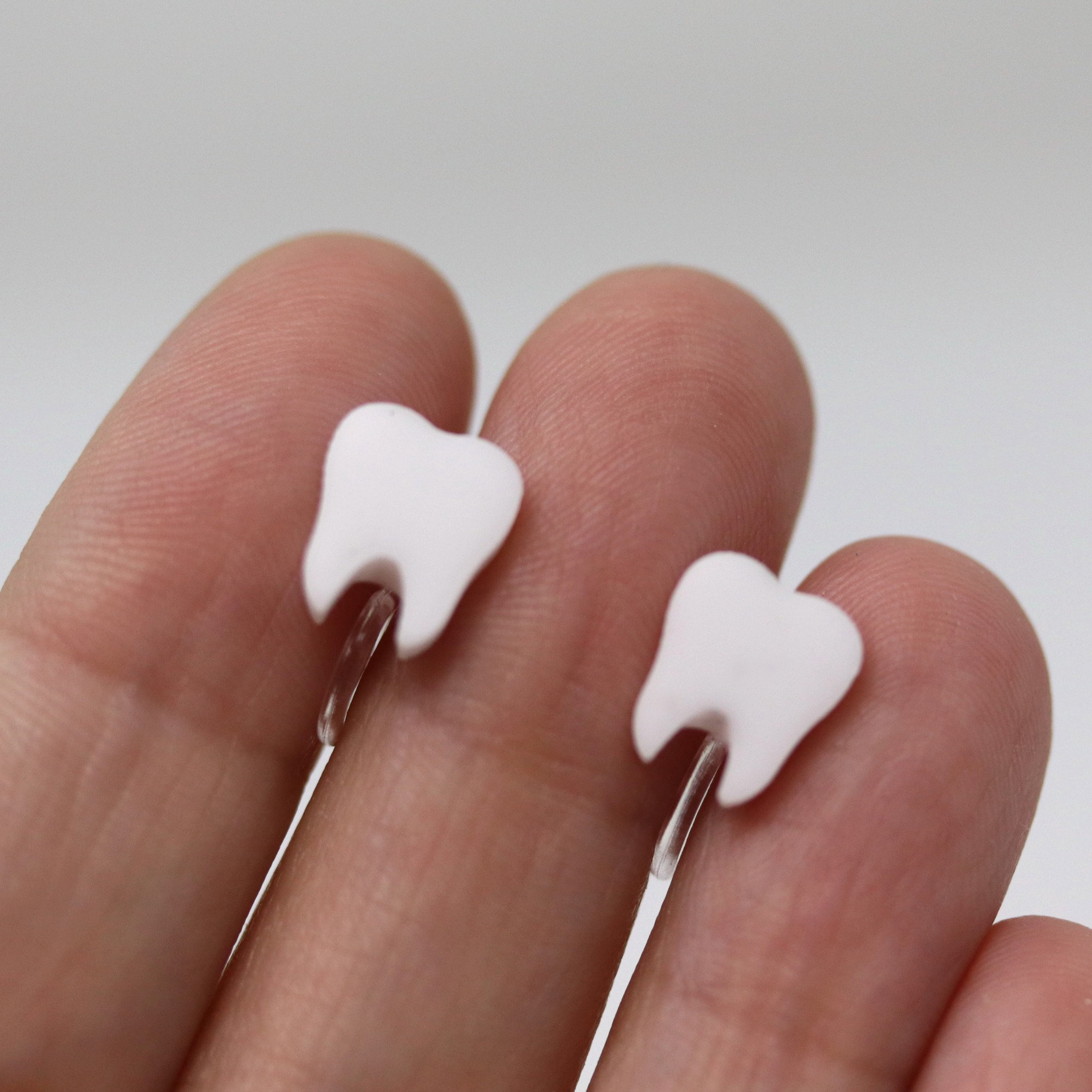 Metal Free Laser Cut Acrylic White Tooth Earrings Plastic Post | Etsy
