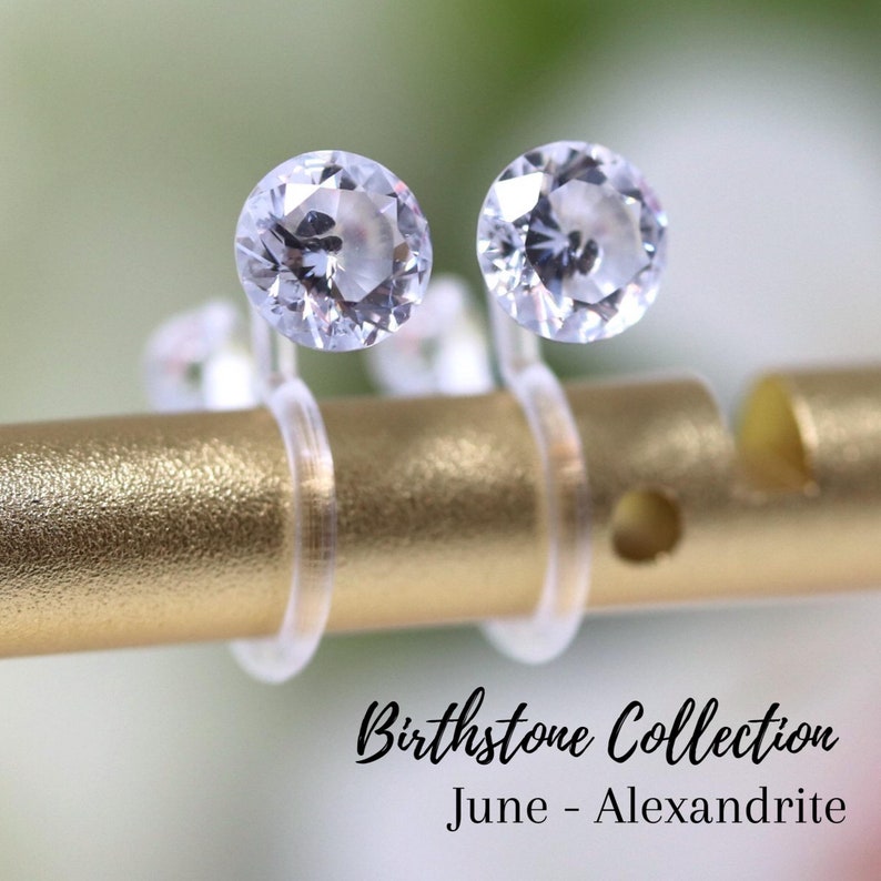 Metal Free Cubic Zirconia Birthstone Earrings Plastic Post or Invisible ...