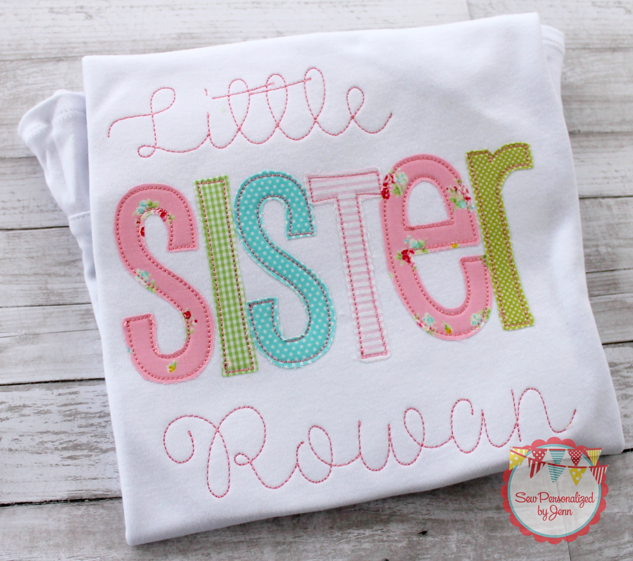 Girls Little Sister Shirt Appliqued Sibling Monogrammed | Etsy