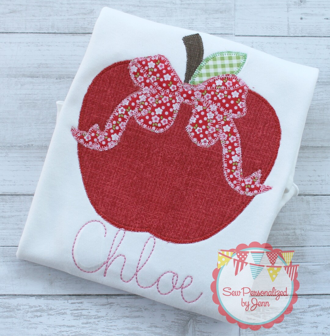 Girls Back to School Shirt Apple With Bow Personalized Appliqued ...
