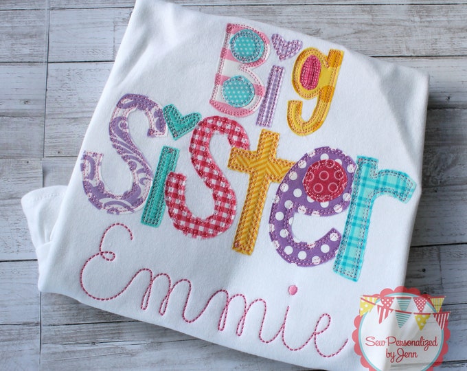 Girls Big Sister Shirt Appliqued Sibling Monogrammed - Etsy