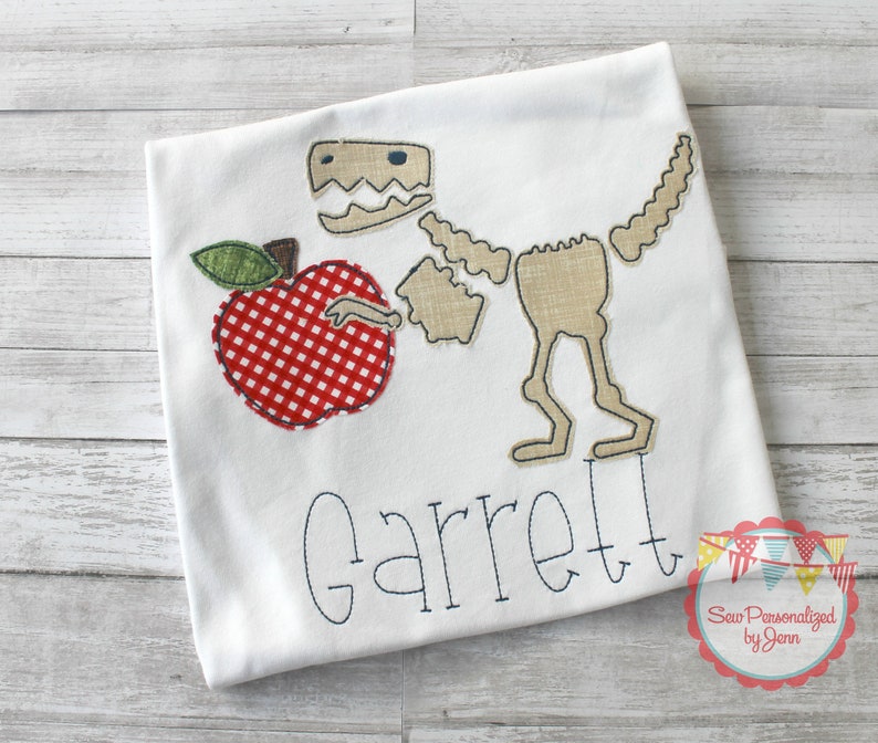 Boys Back to School Dino Dinosaur With Apple Personalized Monogrammed ...