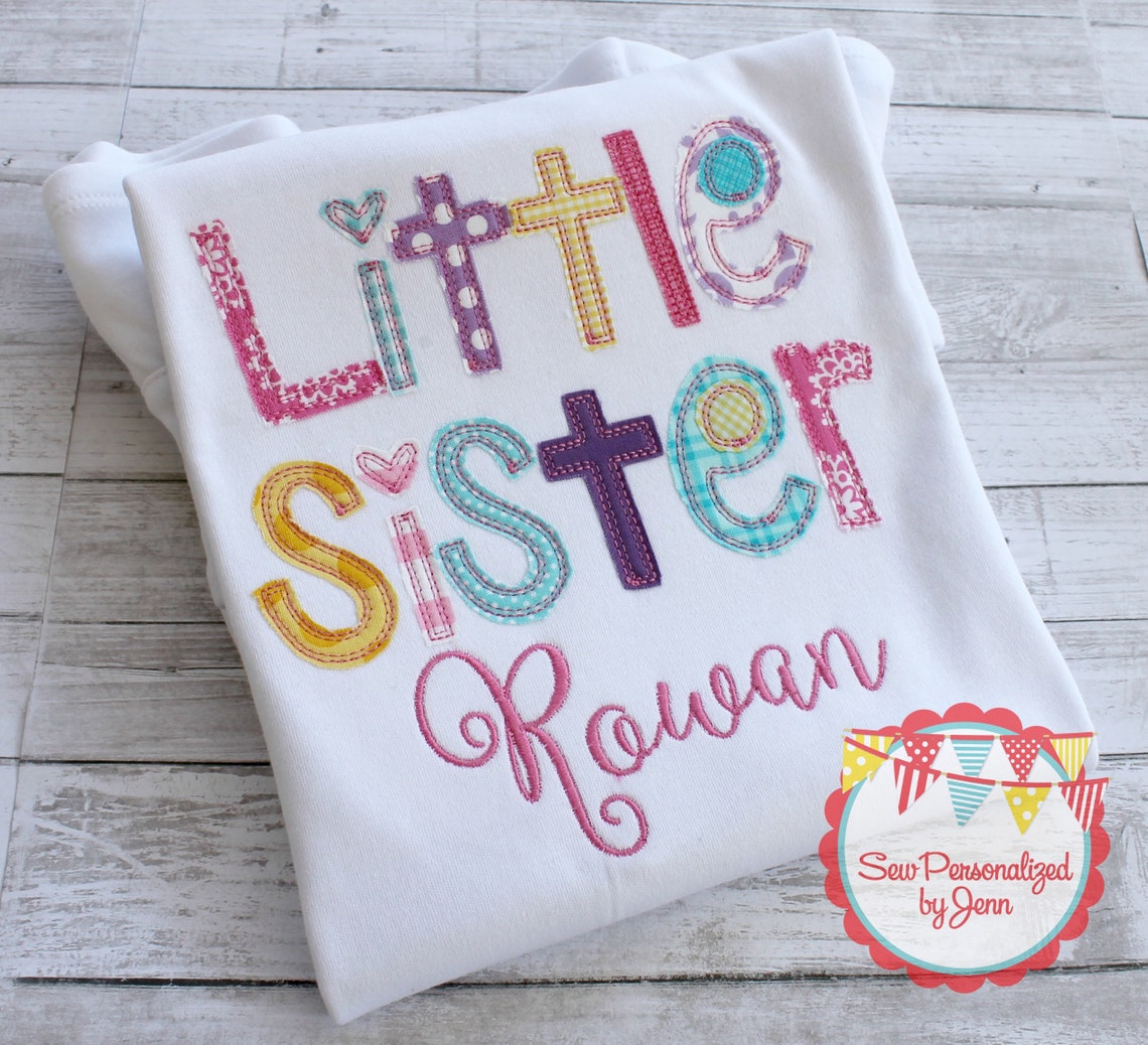 Girls Little Sister Shirt Appliqued Sibling Monogrammed | Etsy