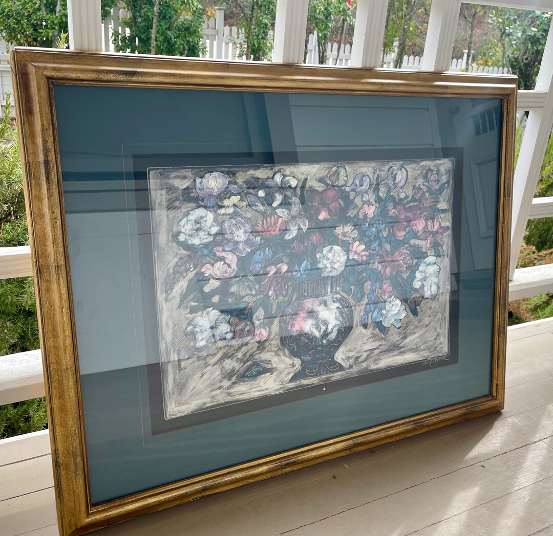 Large 80's Oil Painting, 1980's Pastel, Vintage Floral Art, 35 by 27 ...
