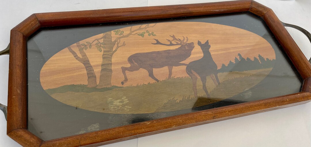 Wood Inlay Tray, Hunter's Lodge, Lodge Decor, Elk Serving Tray ...
