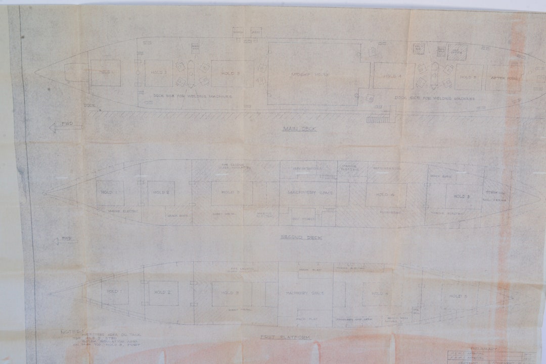 Vintage Blueprint of USMC WWII Ship, Freighter, 1944 Blueprint ...