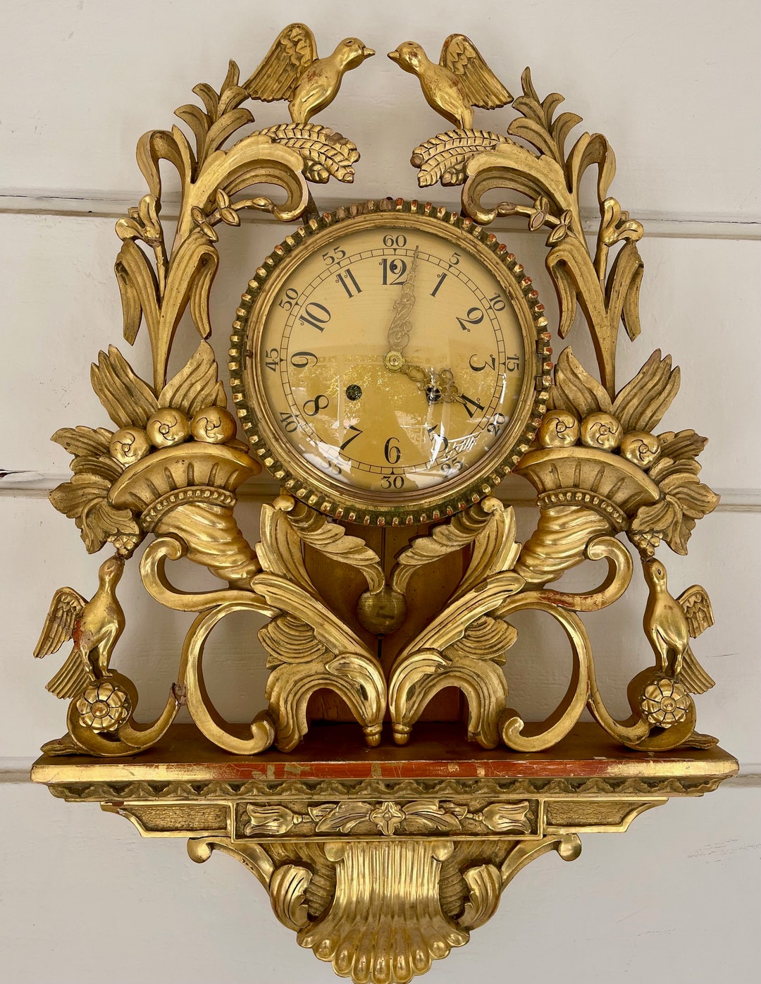 Vintage Swedish Clock, Very Large Gilt Bird Clock, Westerstrand ...