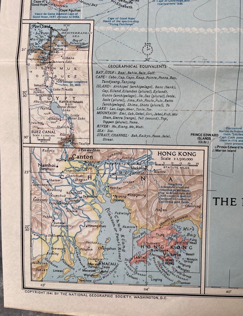 Indian Ocean Map Vintage 1941 Map Large National Geographic | Etsy