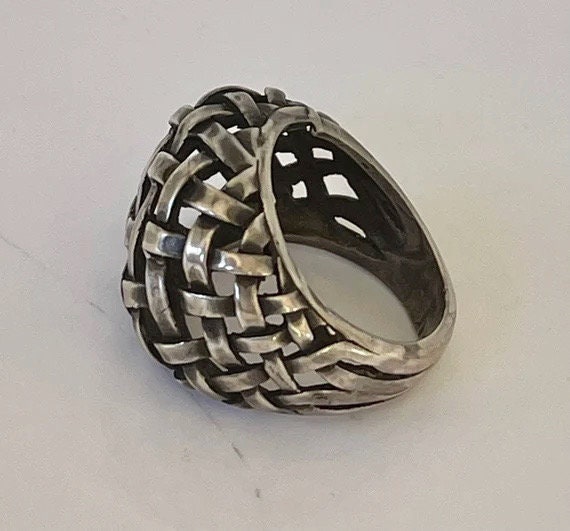 Sterling Silver Basket Weave Ring, Size 5, Vintage - Gem