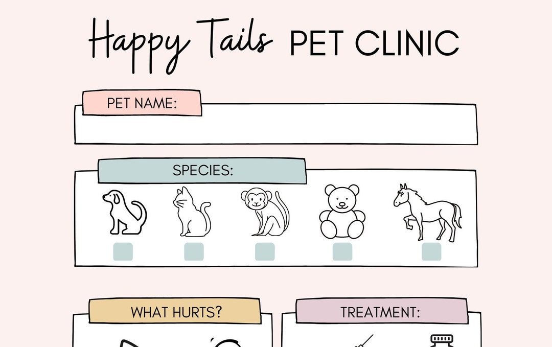 Pretend Play Printable Vet Office Set, Instant Download, Dramatic ...