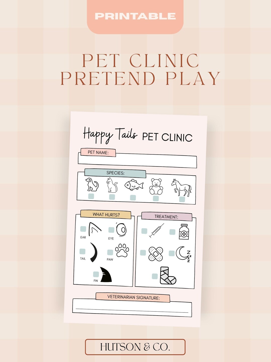 Pretend Play Printable Vet Office Set, Instant Download, Dramatic ...
