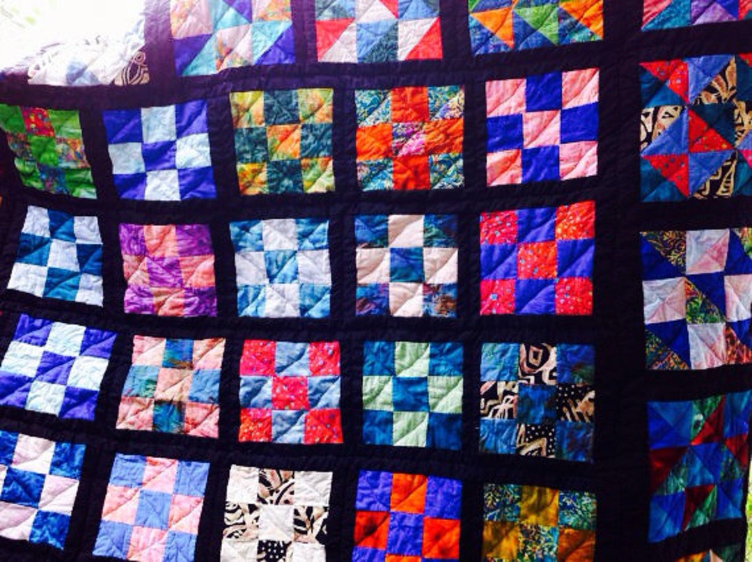 Custom Made to Order Nine Square Quilt, Entirely Hand Pieced and Hand ...