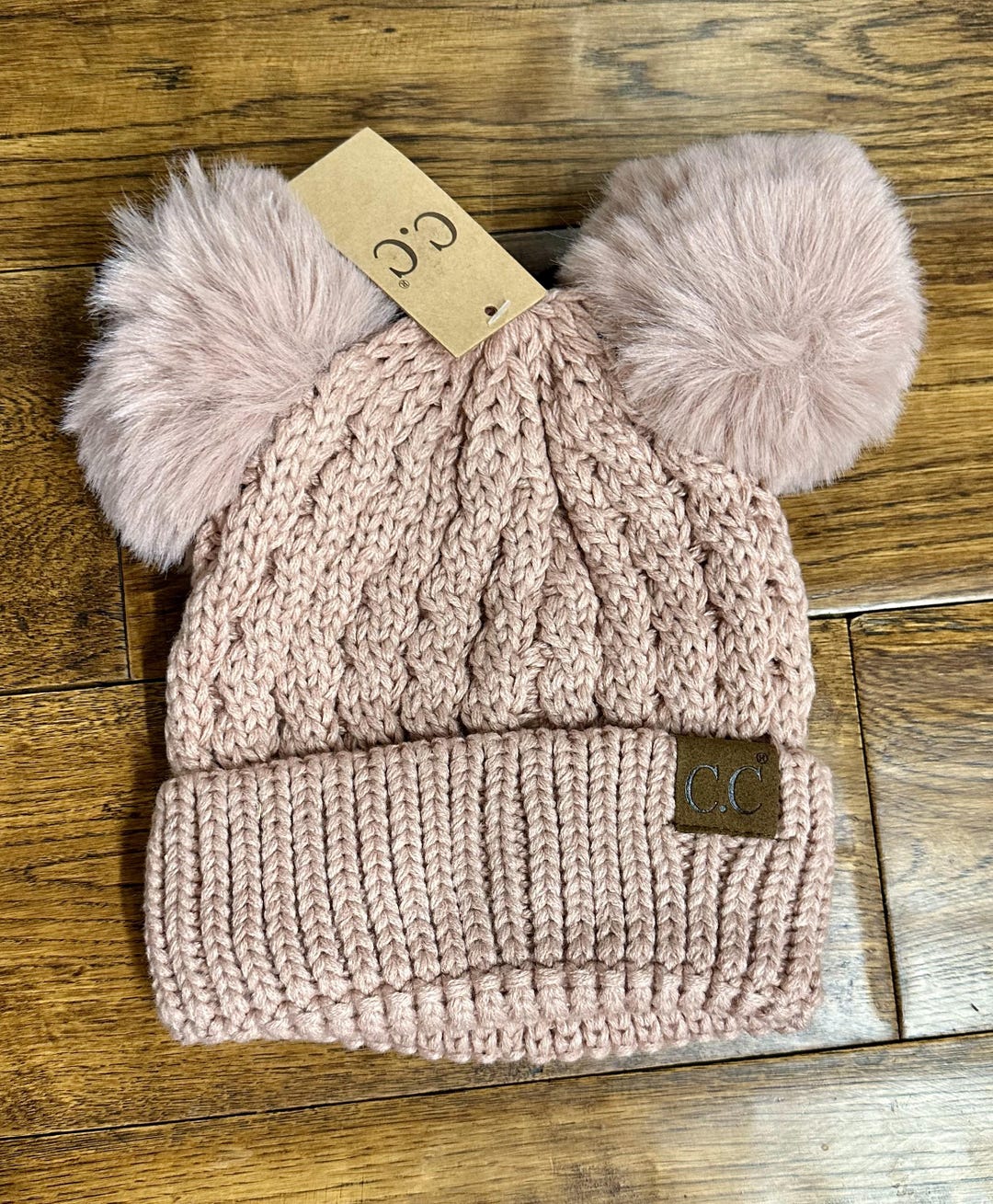 Personalized Double Pom Pom Beanie - Big Kids & Adults, CC Beige Knit ...