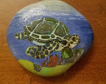 Painted turtle rock | Etsy