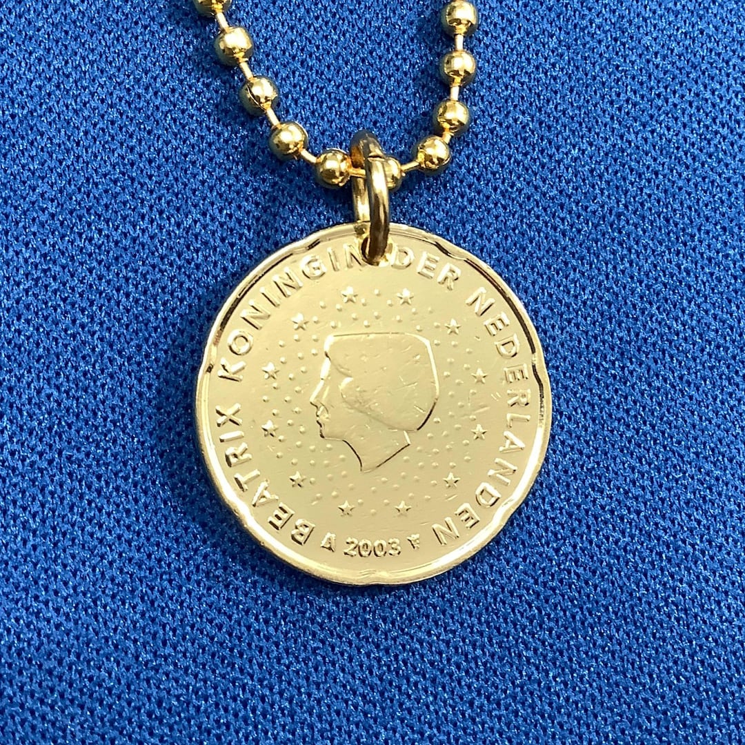 Netherlands Queen Beatrix Coin Pendant Necklace, 1999 to 2013, 20 Euro ...