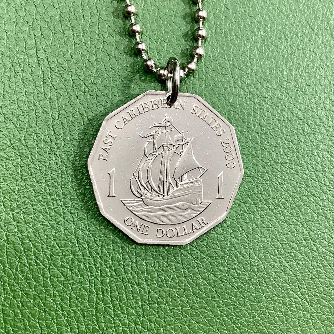 1989 to 2000 East Caribbean States Golden Hind Coin Pendant Necklace, 1 ...