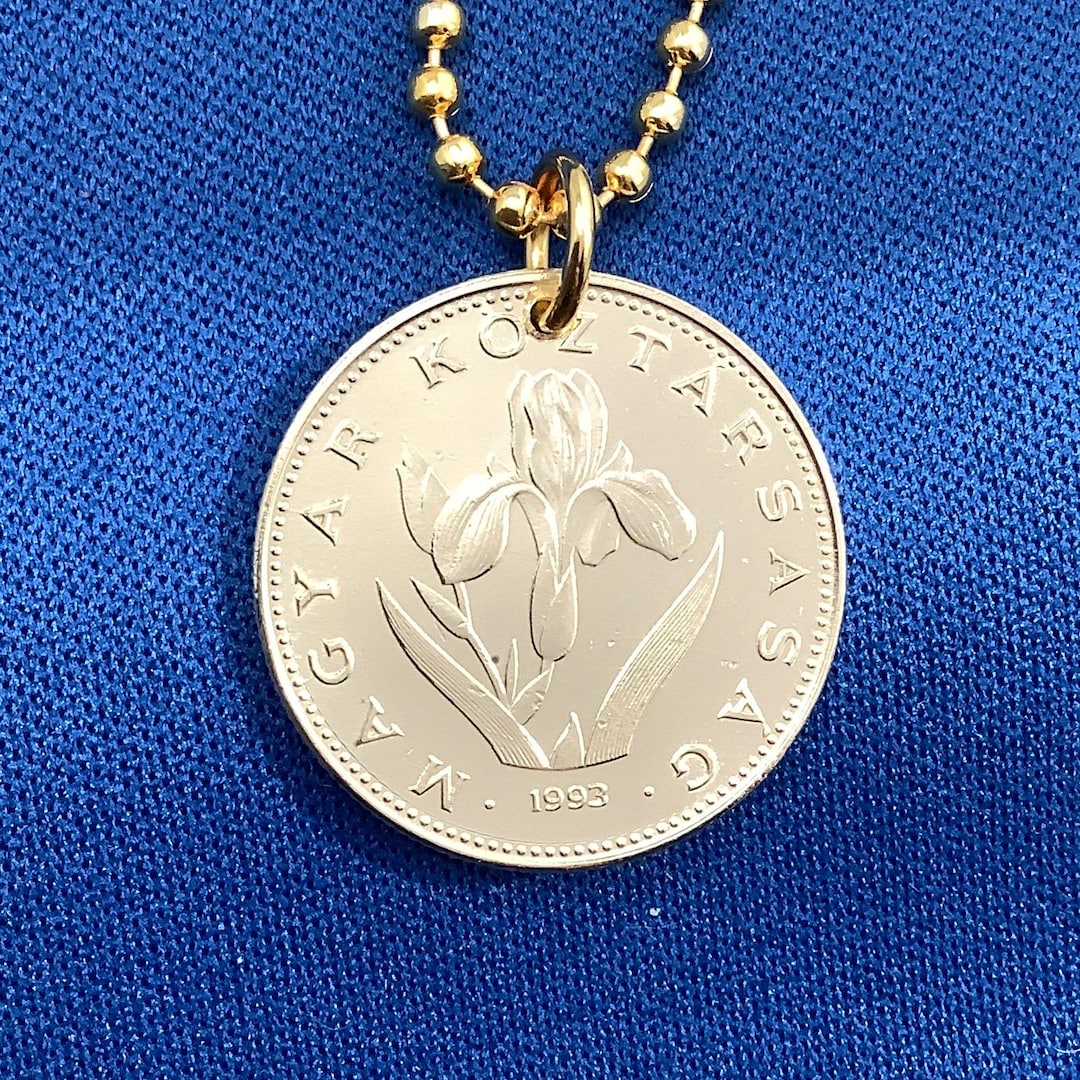1992 to 2011 Hungarian Iris Flower Coin Pendant Necklace, 20 Forint ...