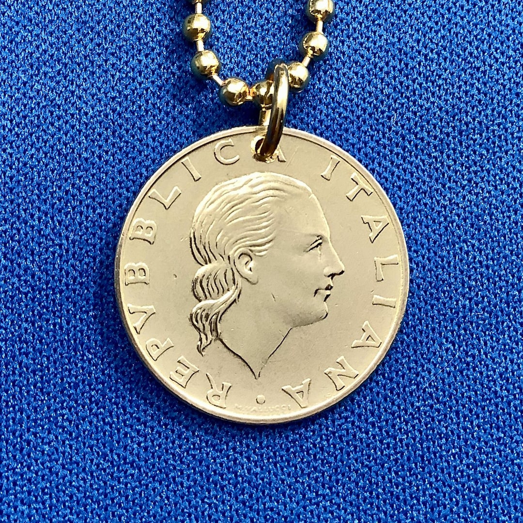 1977 to 2001 Italian Coin Pendant Necklace, Italy 200 Lire Vintage ...