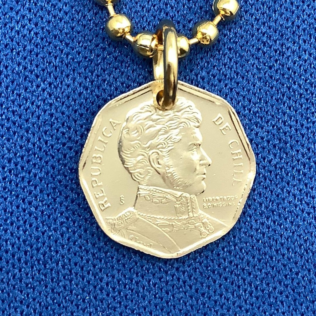 1992 to 2015 Chile Gold Coin Pendant Necklace, 5 Pesos, Bernardo O ...