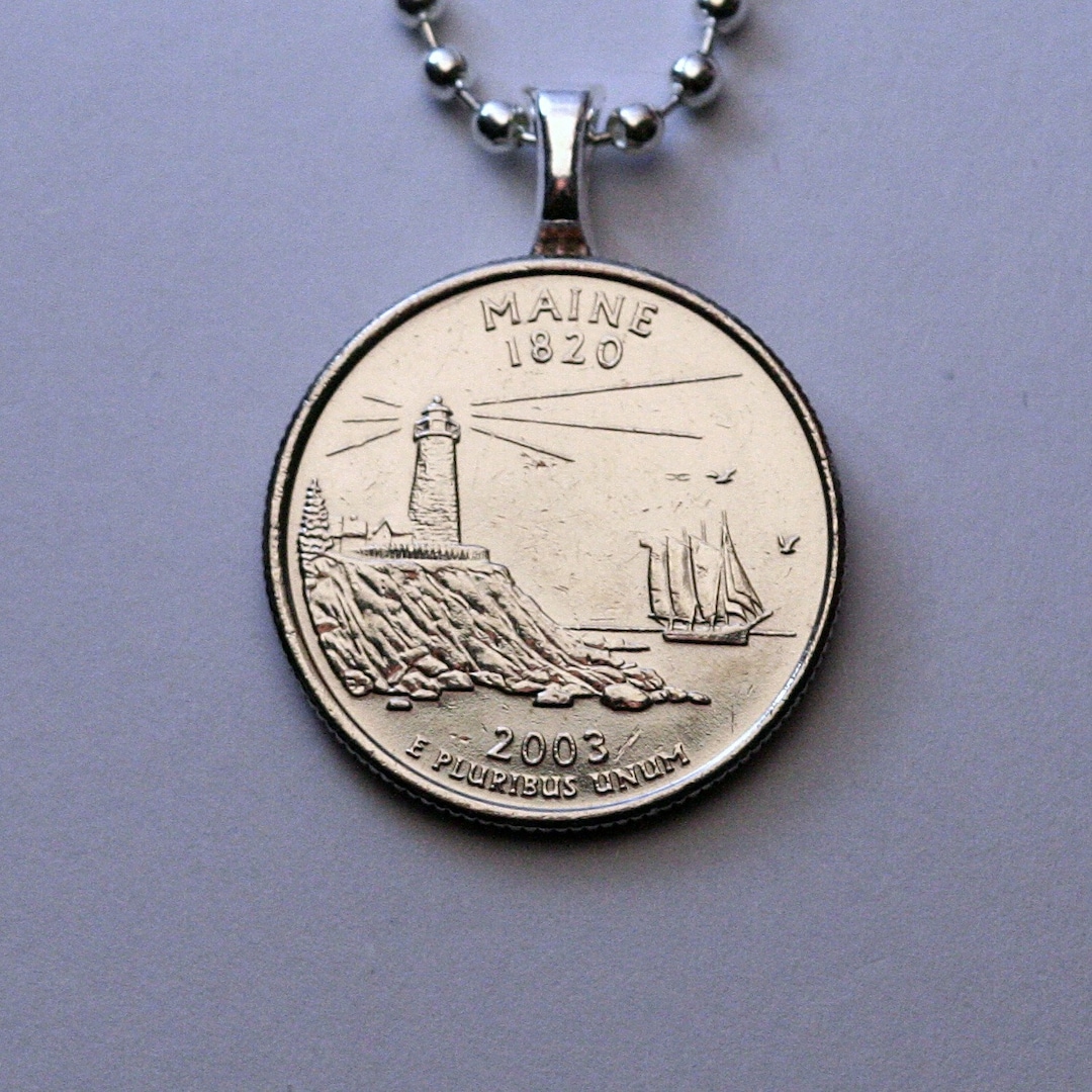 2003 Maine Coin Pendant Necklace, Quarter Dollar Lighthouse Pemaquid ...