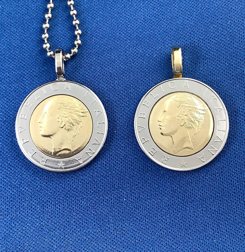 Italian 500 Lira Coin Pendant Necklace - Gold or Silver Bail - Vintage ...