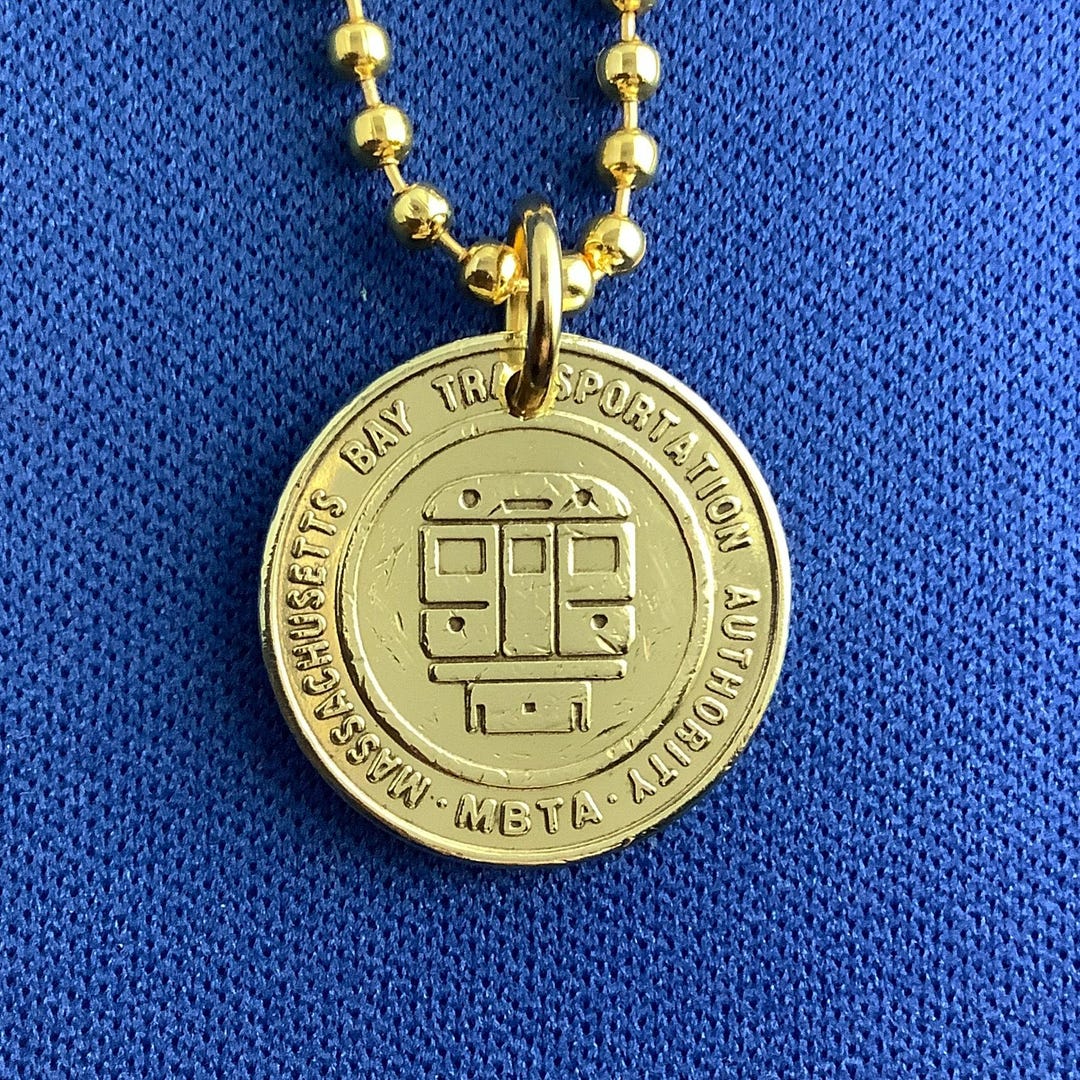 Boston T Subway Car Transit Token Coin Pendant Necklace, Brass Vintage ...
