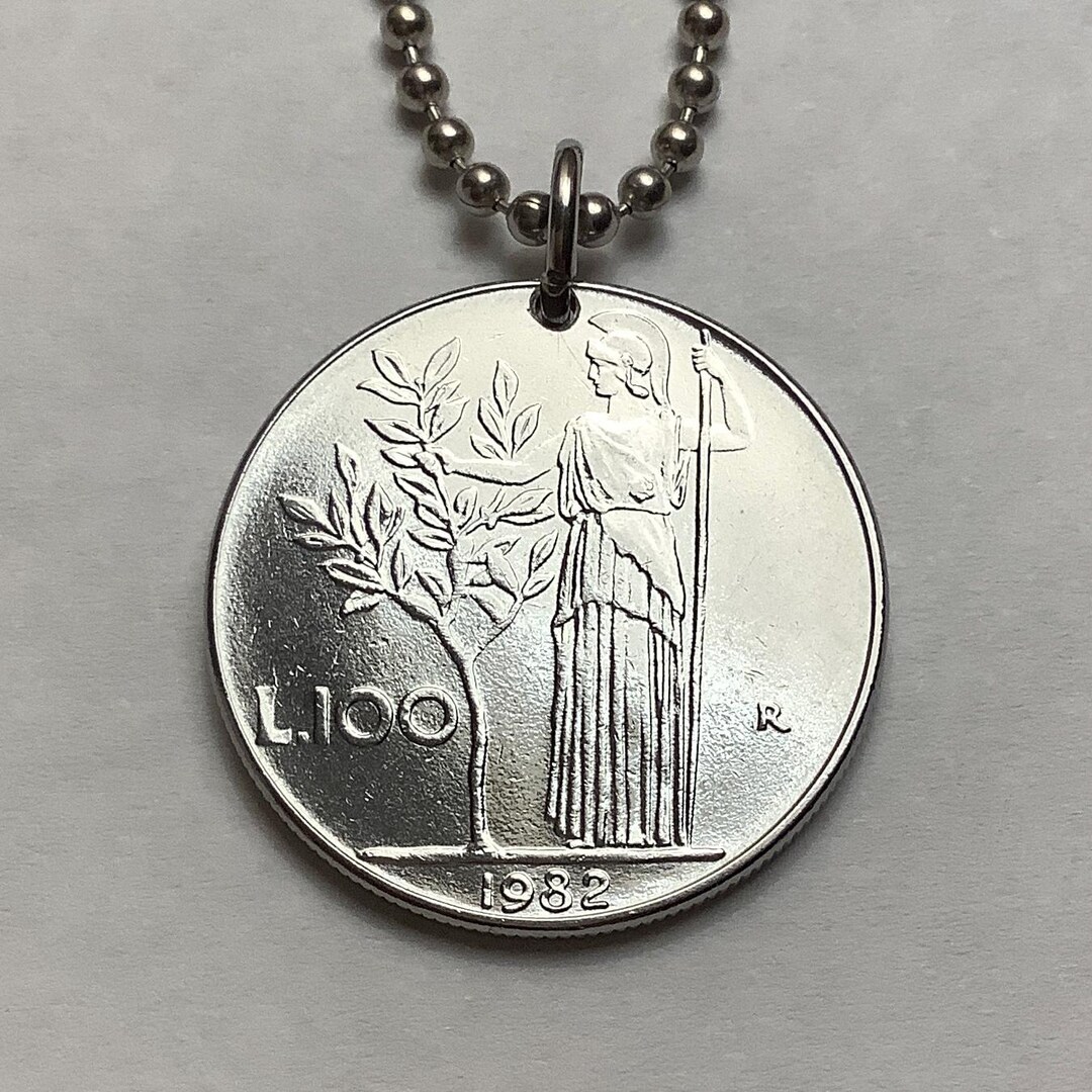 1955 to 1989 Italian Goddess Minerva Coin Pendant 100 Lira Vintage Repubblica Italiana Lire ...