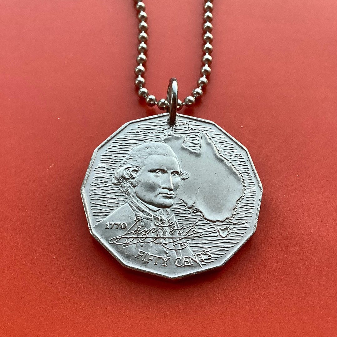 1970 Australia Captain James Cook Coin Pendant 50 Cents Queen Elizabeth ...