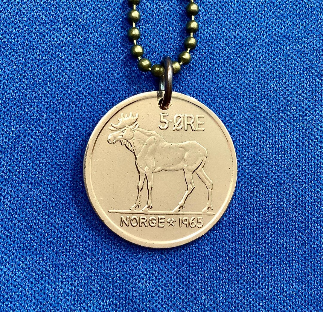 1958 to 1973 Norway Moose Coin Pendant Necklace, Bronze 5 Ore, Norge ...