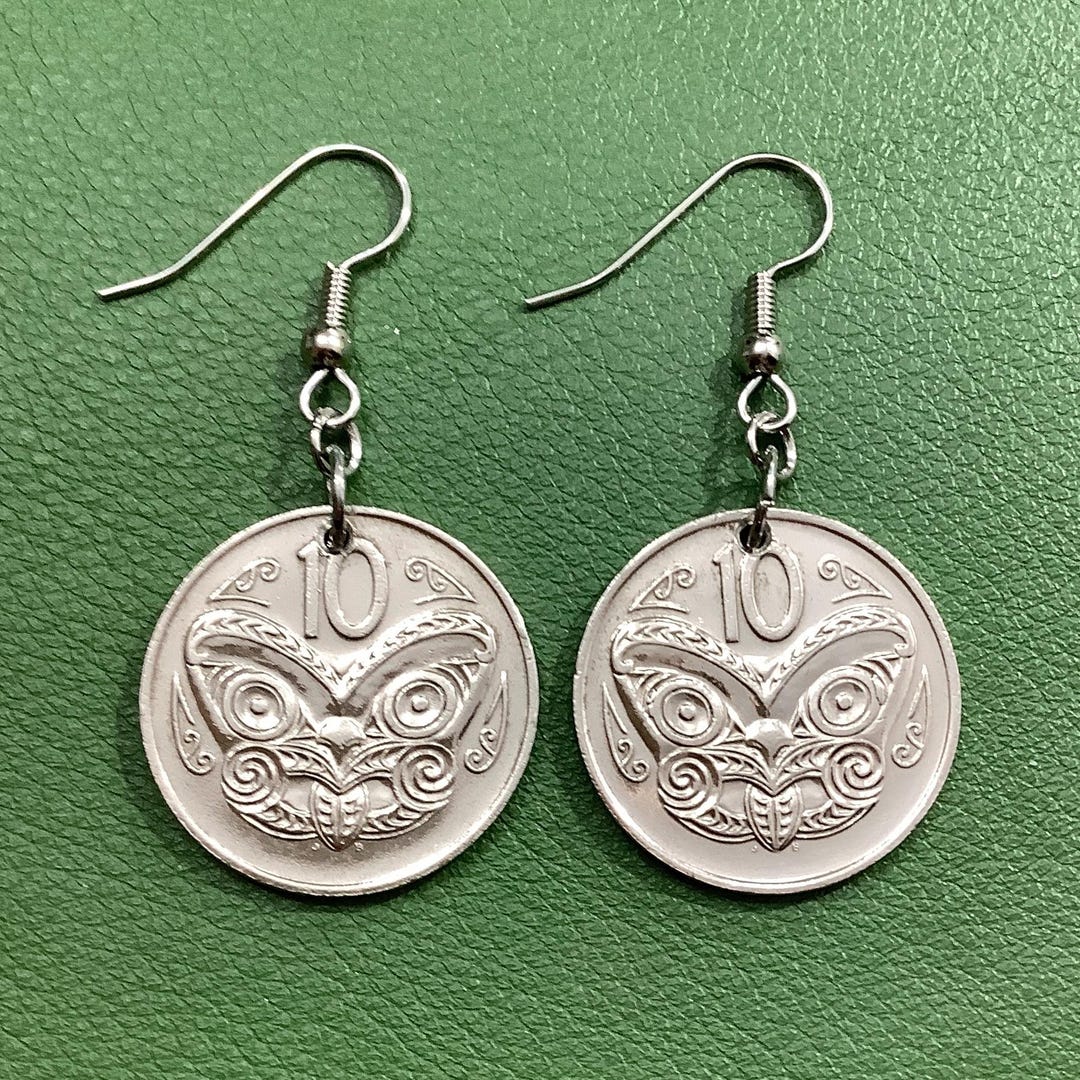 New Zealand Maori Koruru Mask Coin Earrings, 1970 to 2004, NZ Vintage ...
