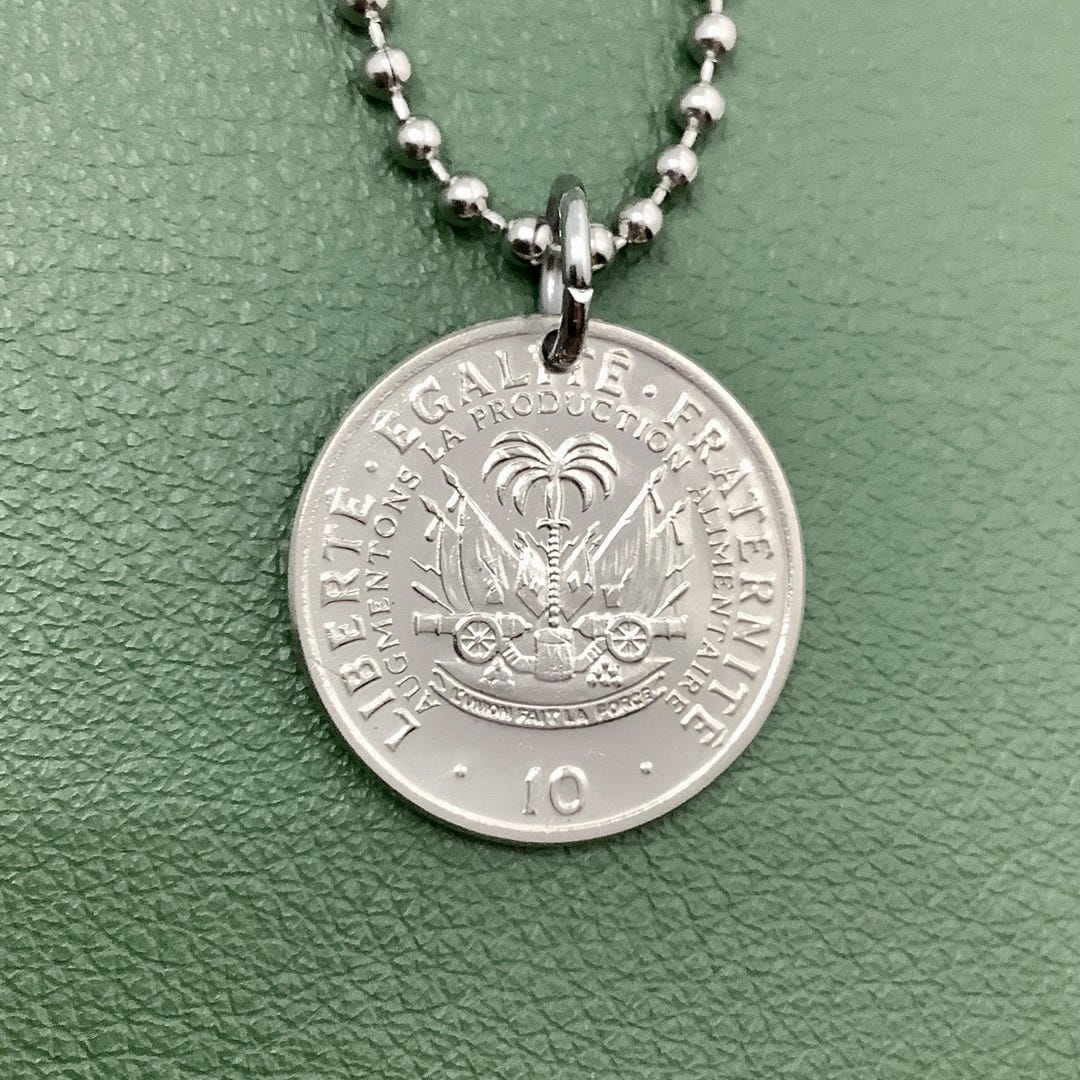 Haiti Coat of Arms Coin Pendant Necklace, 10 Centimes 1975 to 1983 Jean ...