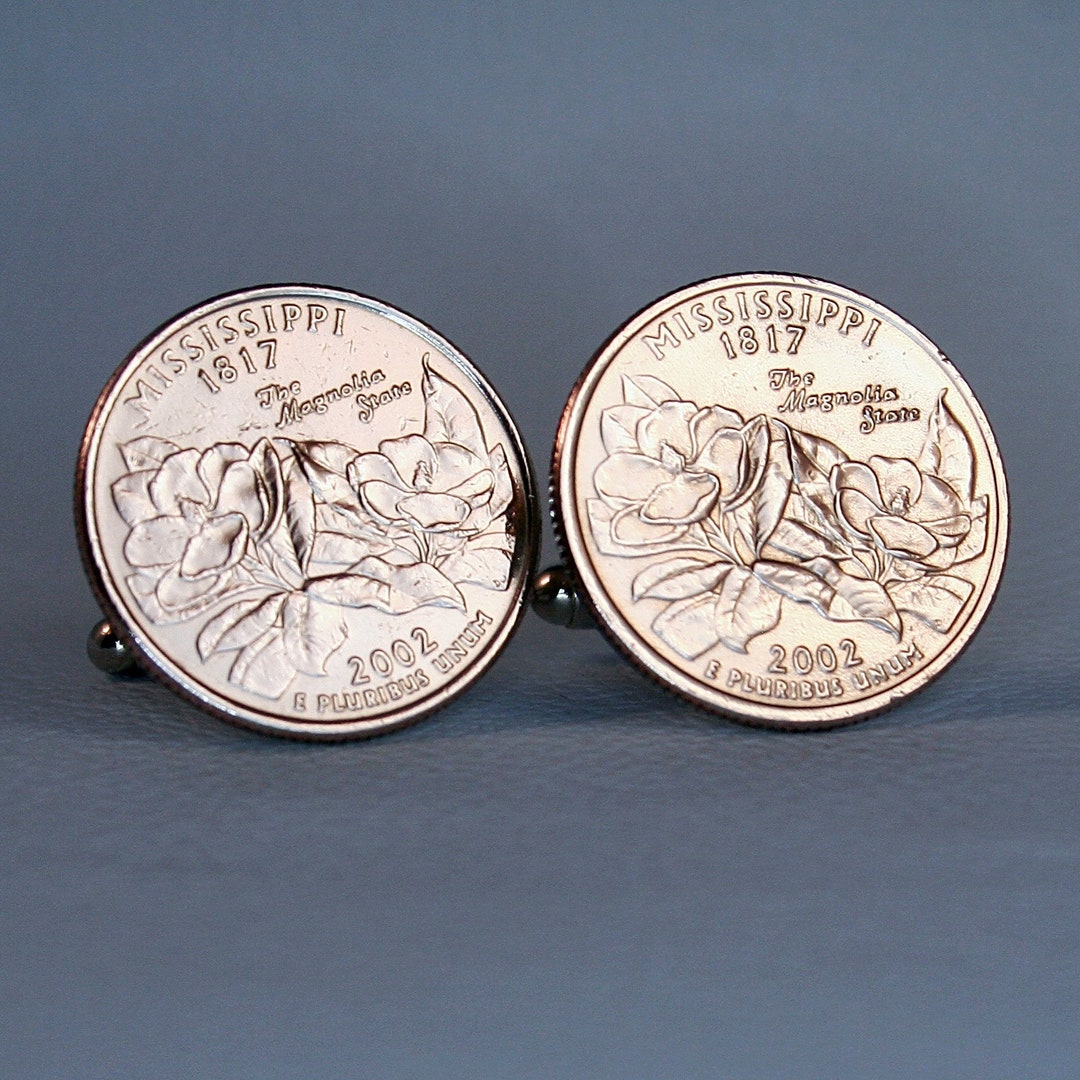 2002 Mississippi Quarter Dollar Coin Cufflinks - the Magnolia Flower ...