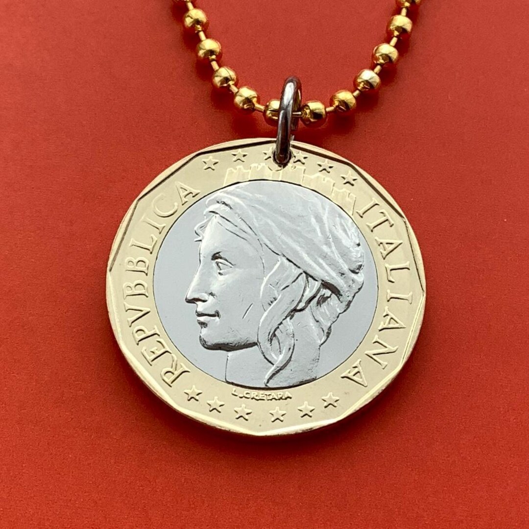 1997 to 2001 Italian 1000 Lira Coin Pendant Necklace, Vintage Bimetal ...