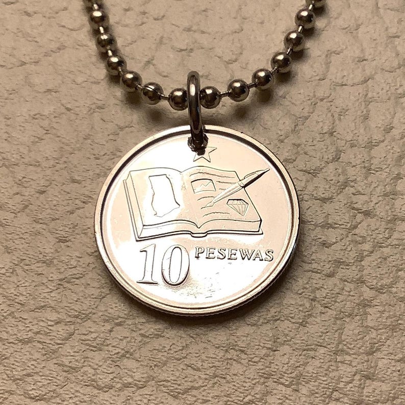 2007 to 2016 Ghana Education Coin Pendant Necklace, 10 Pesewas Freedom ...