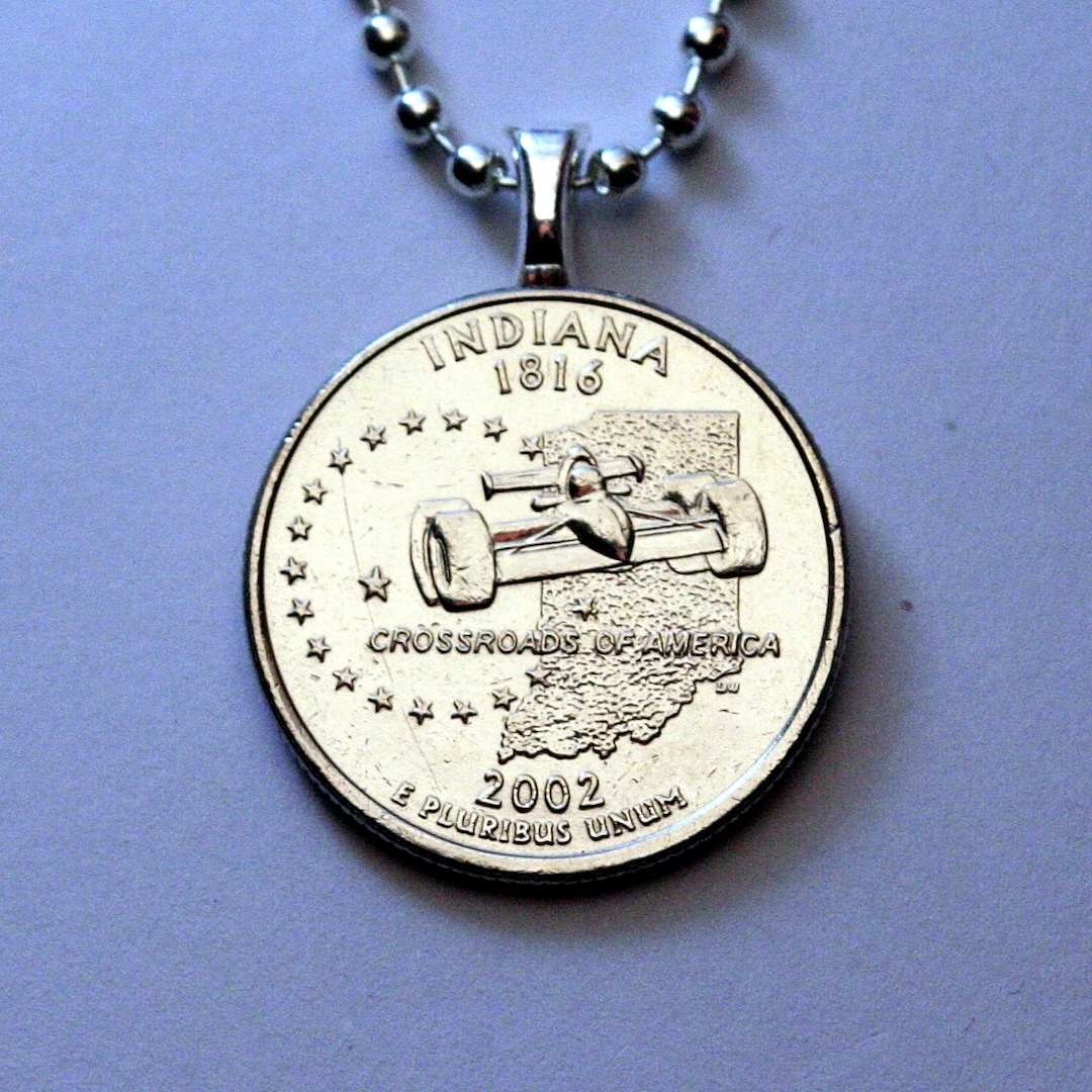 2002 Indiana Coin Drop Pendant Quarter Dollar Racecar Crossroads of ...