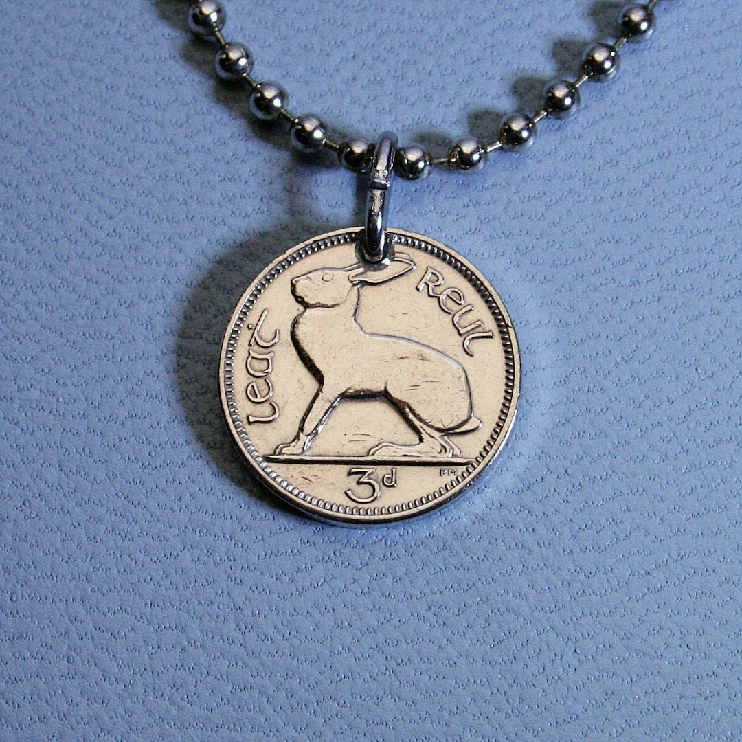 Irish Rabbit Hare Harp Coin Pendant 1942 to 1968 Silver Tone Ireland ...