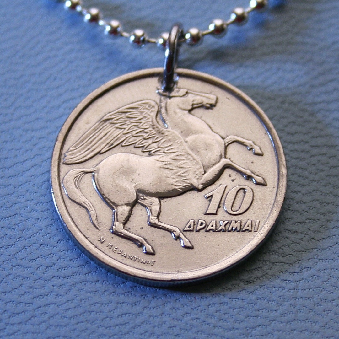 1973 Greek Pegasus Coin Pendant 10 Drachmai Winged Horse Phoenix - Etsy