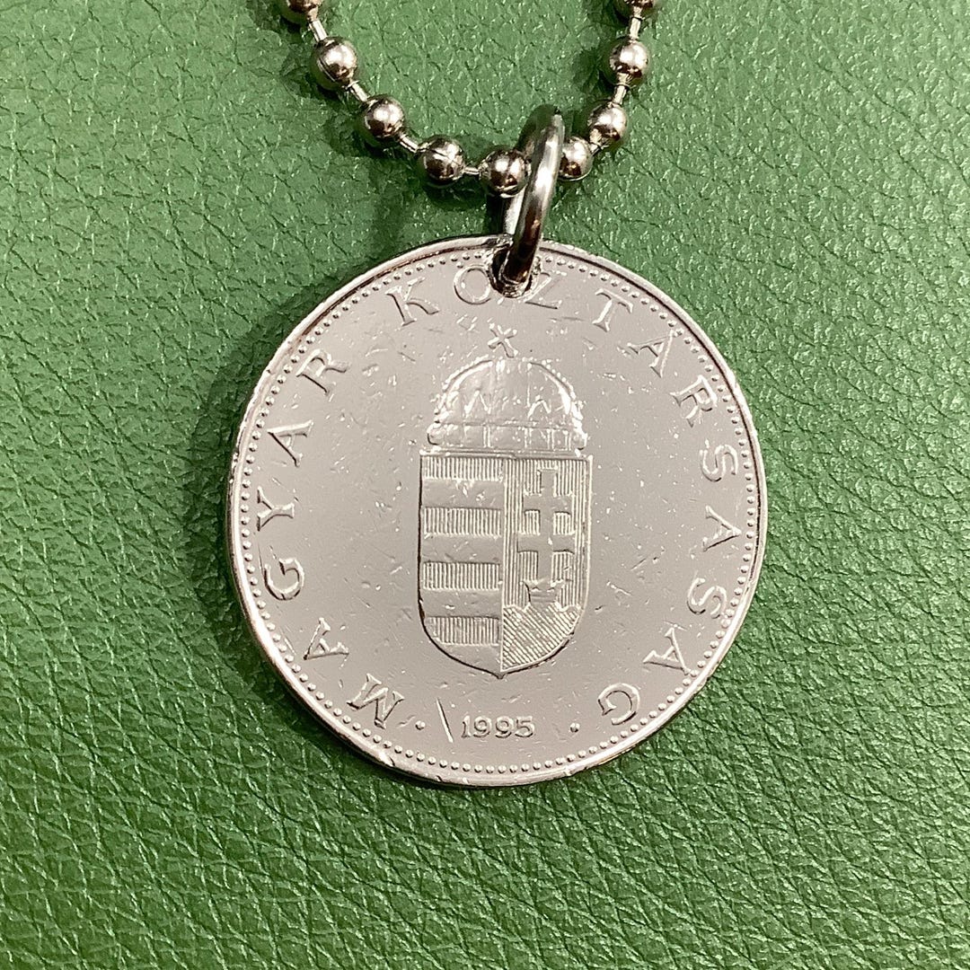 1992 to 2011 Hungarian Crowned Shield Coin Pendant Necklace, 10 Forint ...