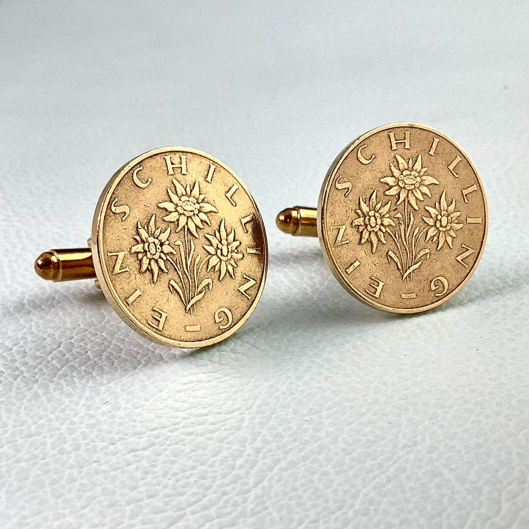 Vintage Austria Edelweiss Flowers Coin Cufflinks, 1 Schilling, Gold ...