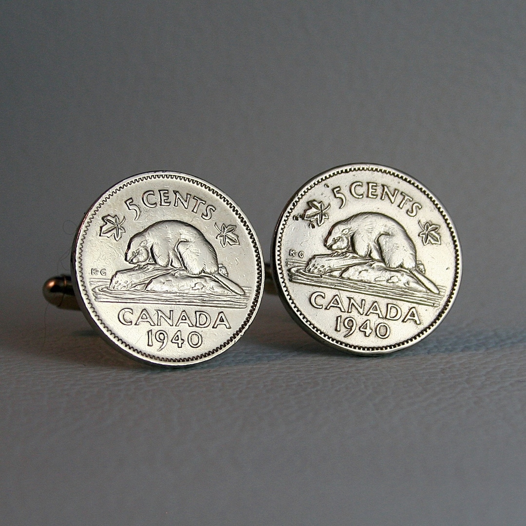 1937 to 1942 Canada Beaver Coin Cufflinks, Canadian Nickel 5 Cents ...