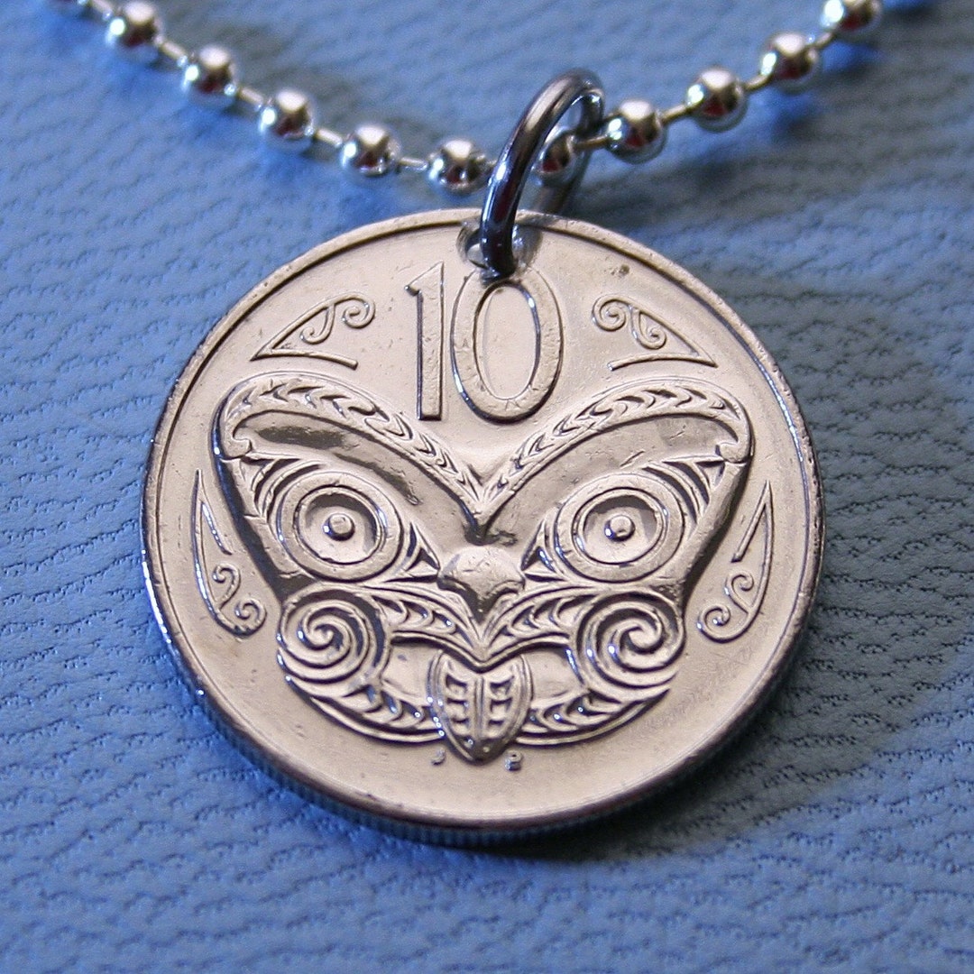 New Zealand Maori Koruru Mask Coin Pendant: 1973-2004 Vintage NZ 10 ...