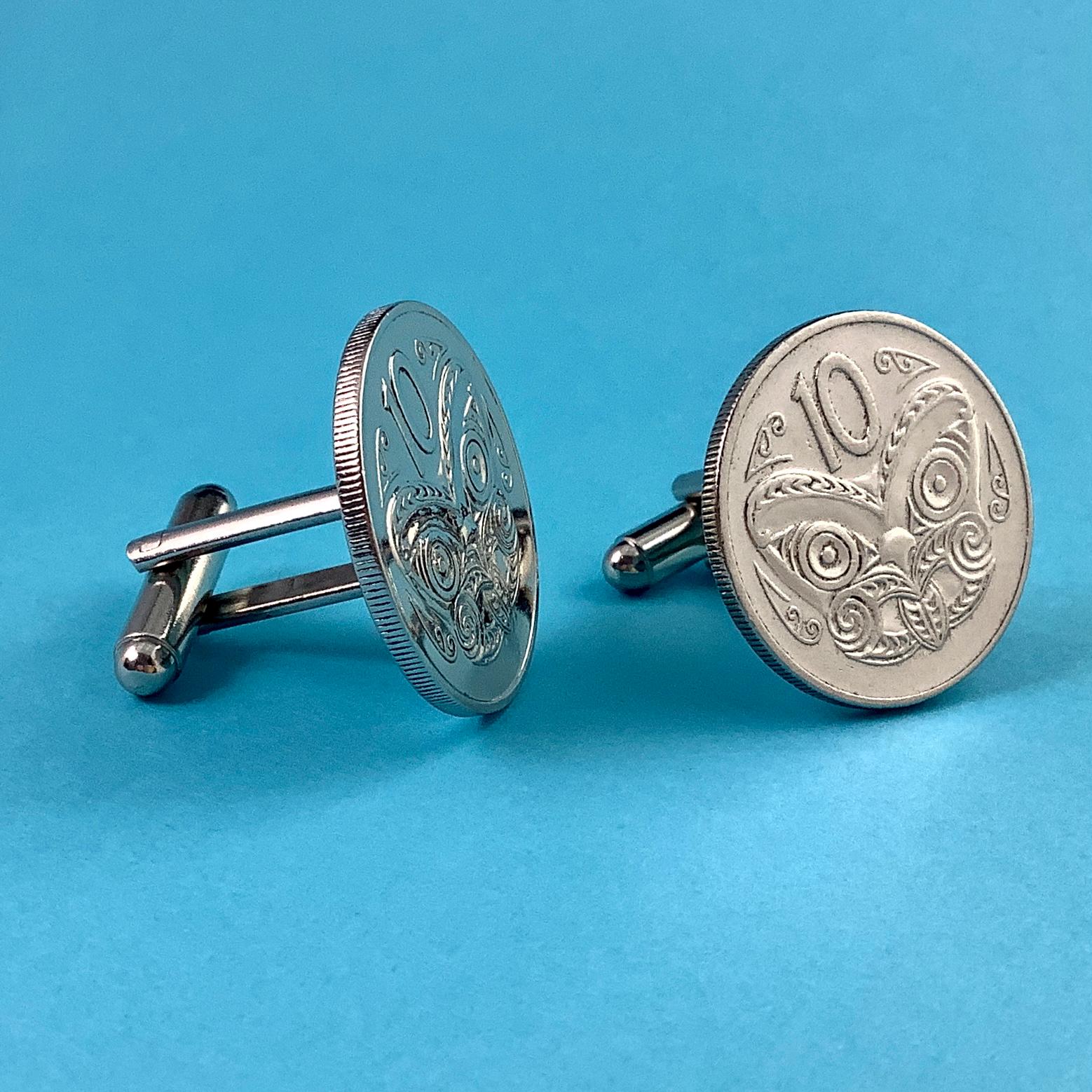 Vintage New Zealand Maori Koruru Coin Cufflinks: 10 Cents 1970-2004 ...