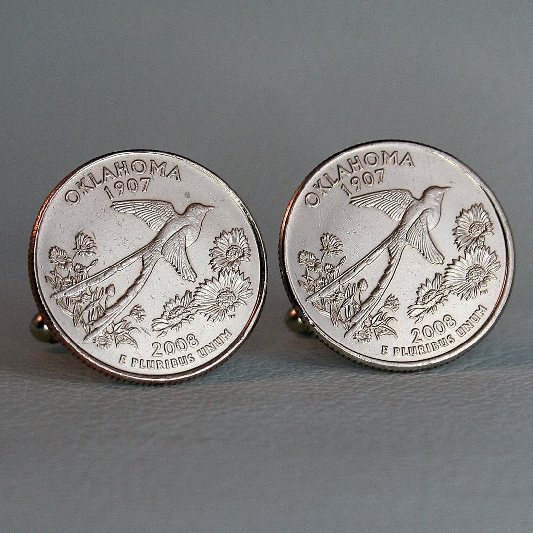 2008 Oklahoma Quarter Dollar Coin Cufflinks - Scissortail Flycatcher ...