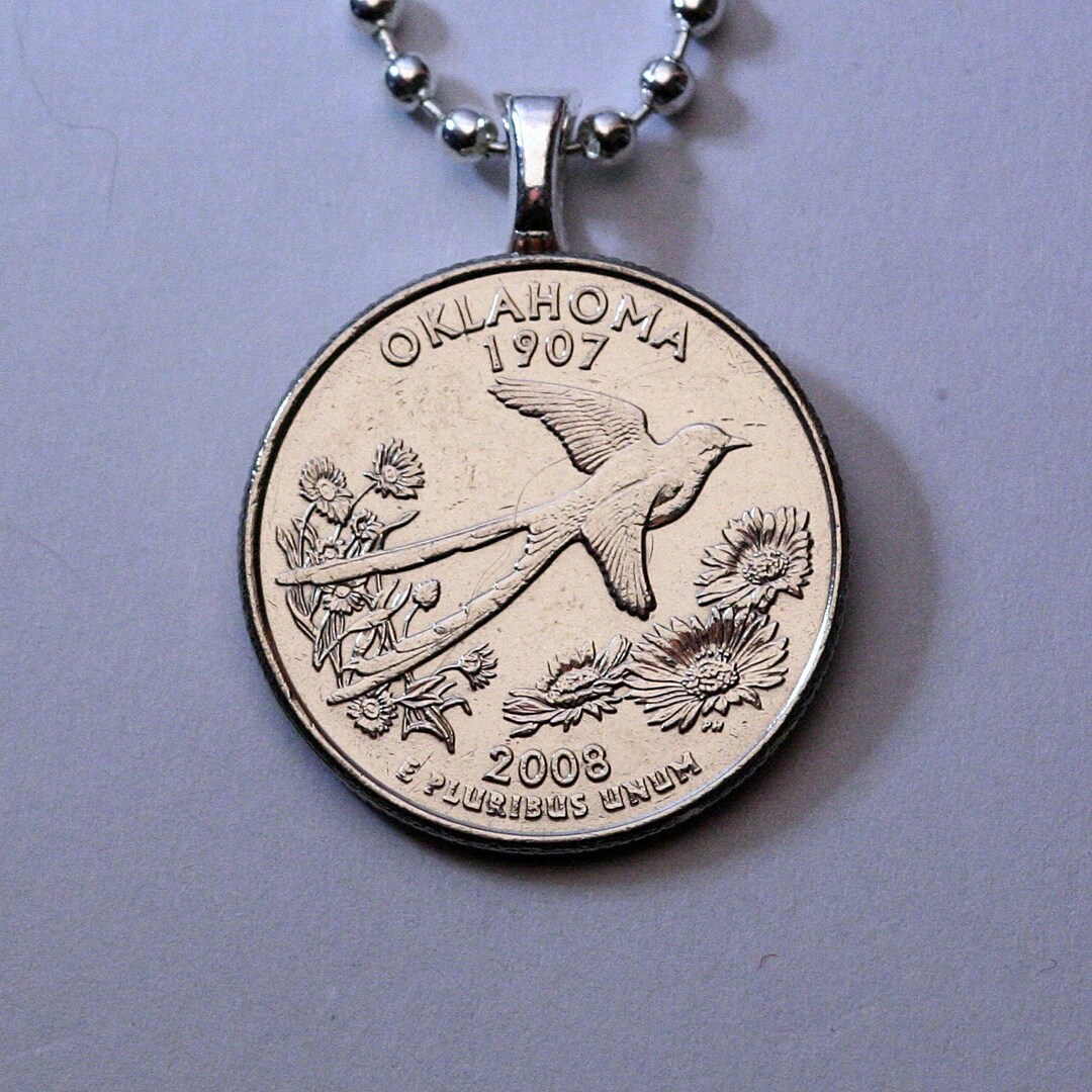 2008 Oklahoma Quarter Dollar Coin Pendant Necklace, Scissortail ...