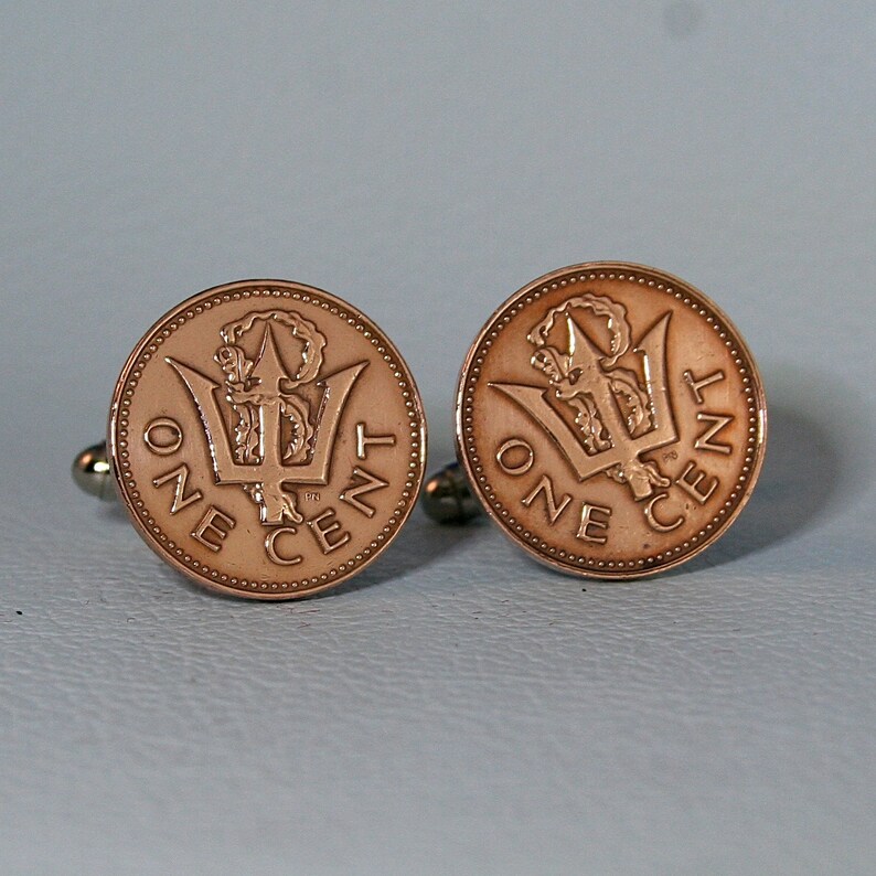 Vintage Barbados Trident 1 Cent Bronze Coin Cufflinks - Caribbean ...