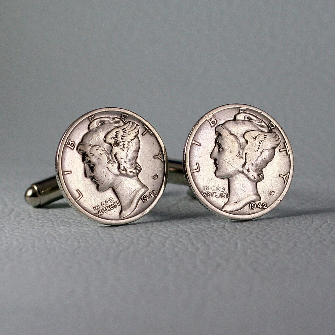 1916 - 1945 Mercury Dime Silver Coin Cufflinks - American 10 Cents USA ...