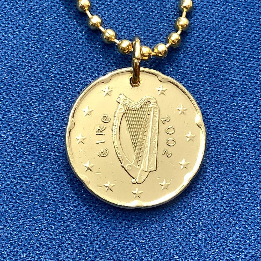 Irish Harp Coin Pendant Necklace, 2002 to 2024, 20 Euro Cents Ireland ...